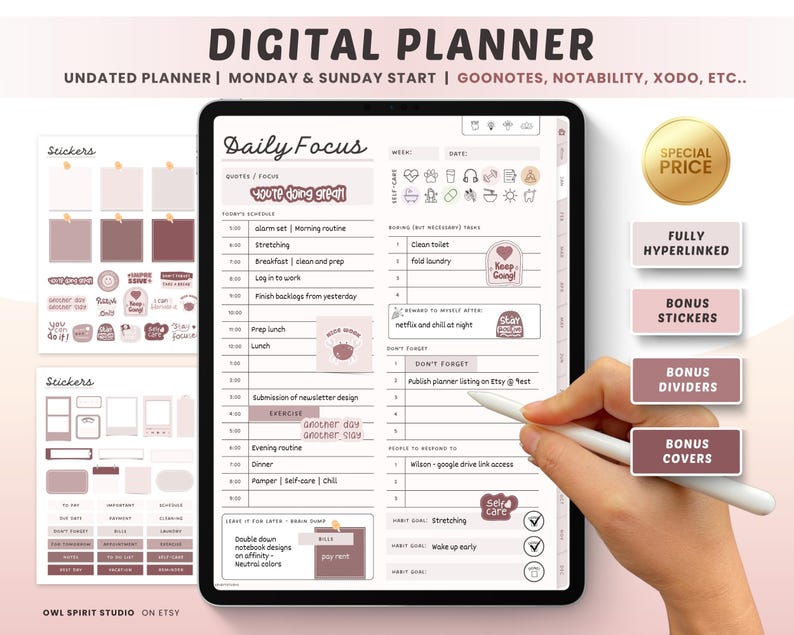 Digital Daily Planner, Goodnotes Planner, Undated Planner, Weekly ...