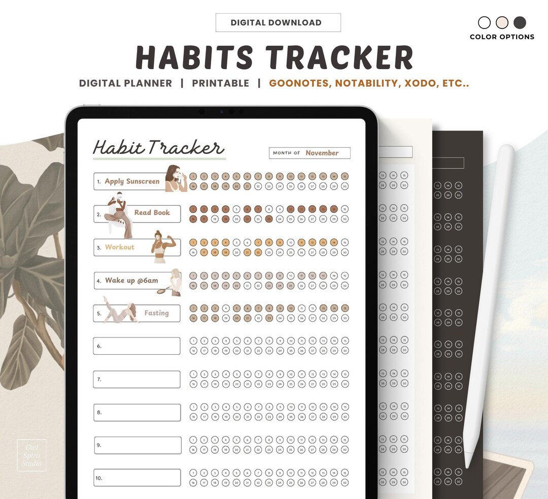 Habits Tracker, Digital Planner Insert, Goodnotes Planner Template ...