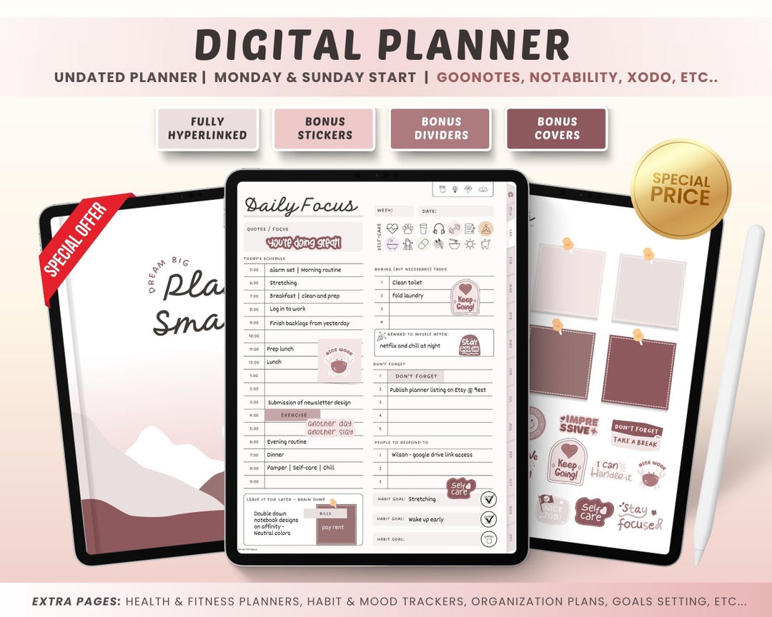 Digital Daily Planner, Goodnotes Planner, Undated Planner, Weekly ...