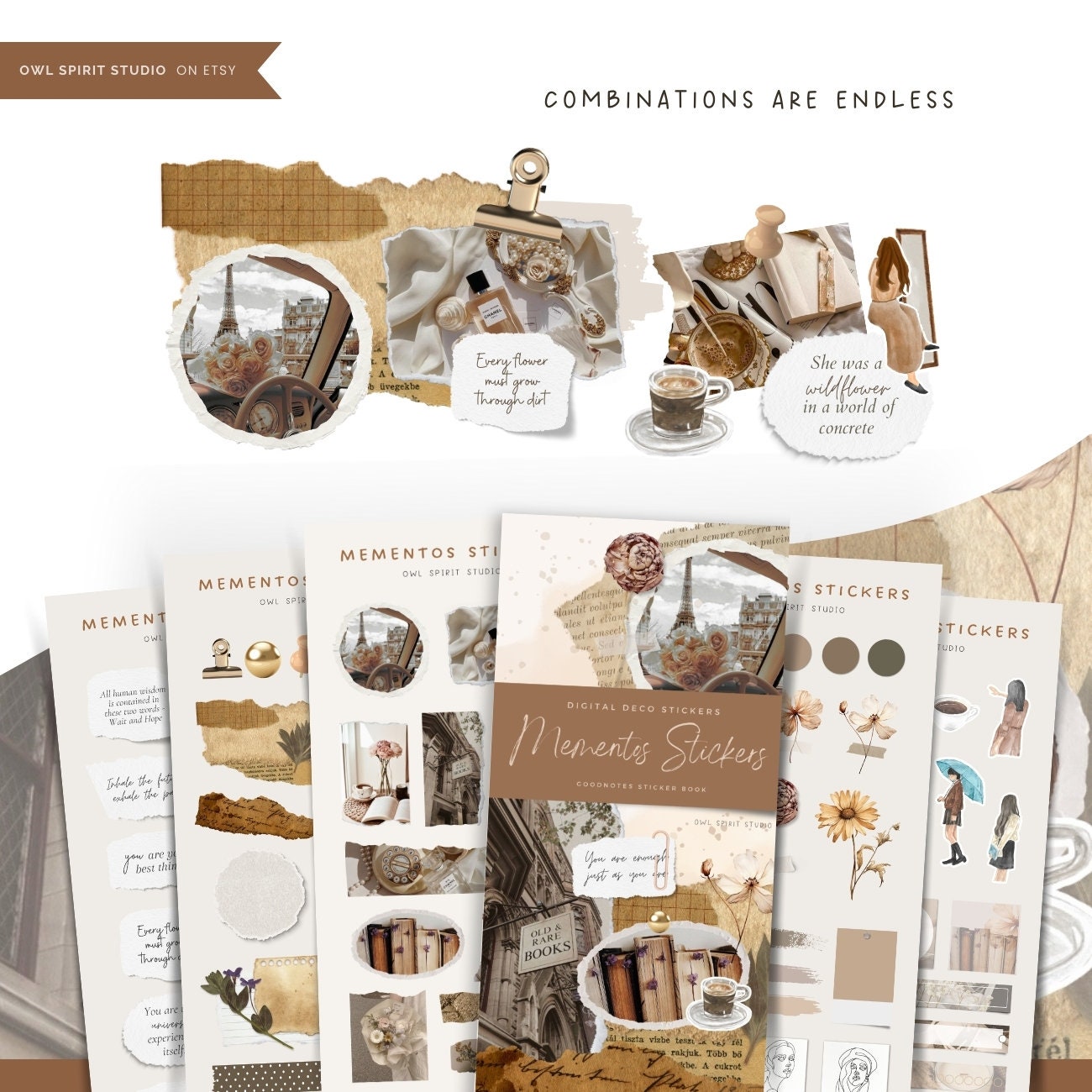 Aesthetic Digital Scrapbook Stickers, Digital Bullet Journal, Scrapbook ...