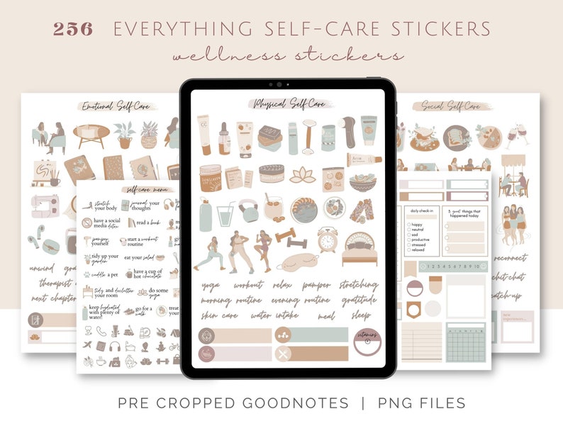 Self-care Digital Stickers for Goodnotes Wellness Stickers in Neutral ...