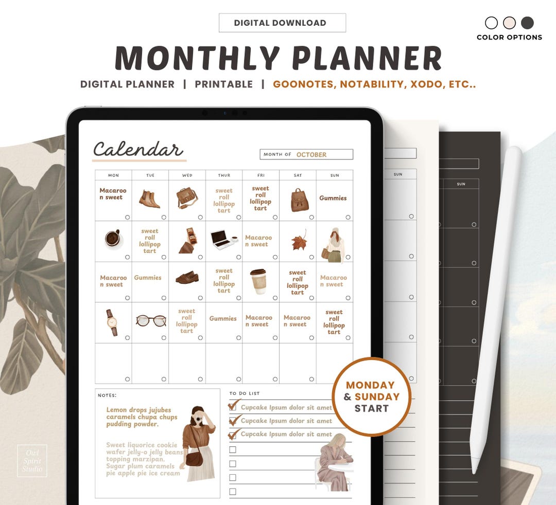 Digital Monthly Planner Insert, Goodnotes Template, Planner Template ...