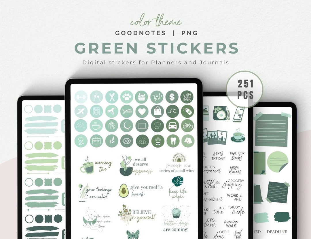 GREEN Goodnotes Digital Stickers for Digital Planners, Planner Digital ...