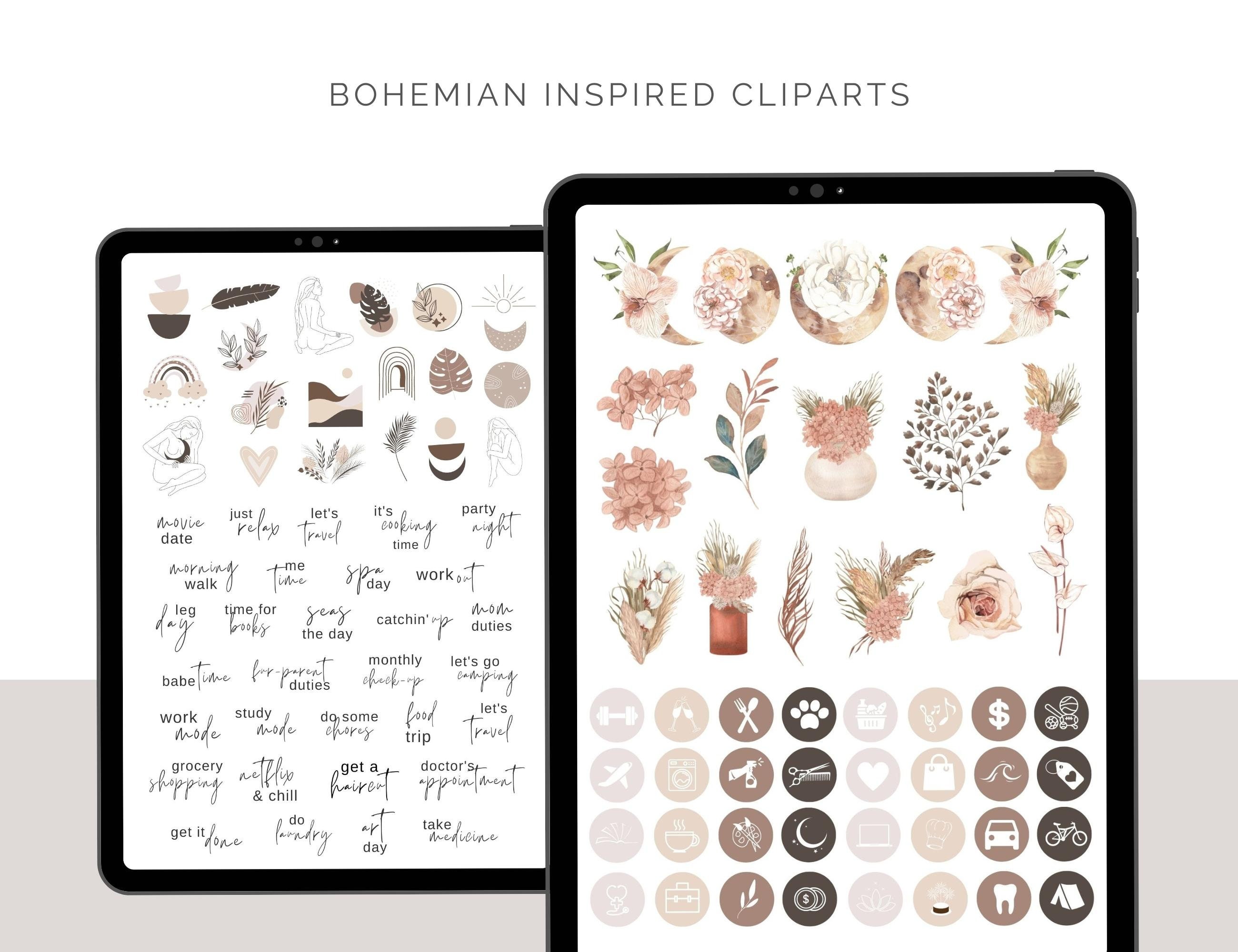 Boho Floral Digital Stickers: Neutral Goodnotes Planner (232, PNG) - Etsy