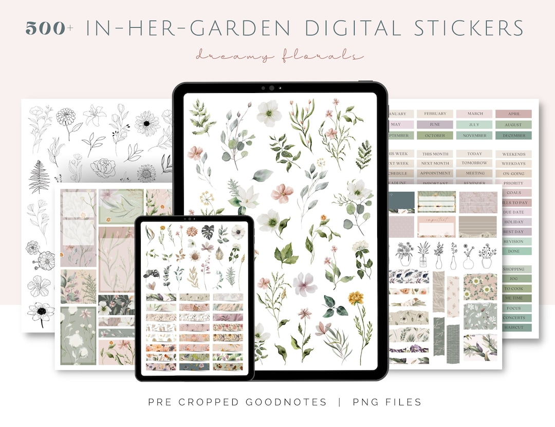 Dreamy Florals Goodnotes Digital Stickers, Botanical Stickers, Garden ...