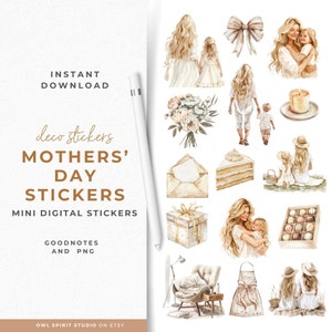 Aesthetic Mothers Day Digital Planner Stickers, Watercolor Mothers Day ...