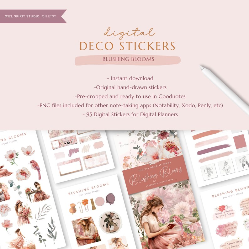 Spring Digital Stickers for Digital Planner, Botanical Planner Stickers ...
