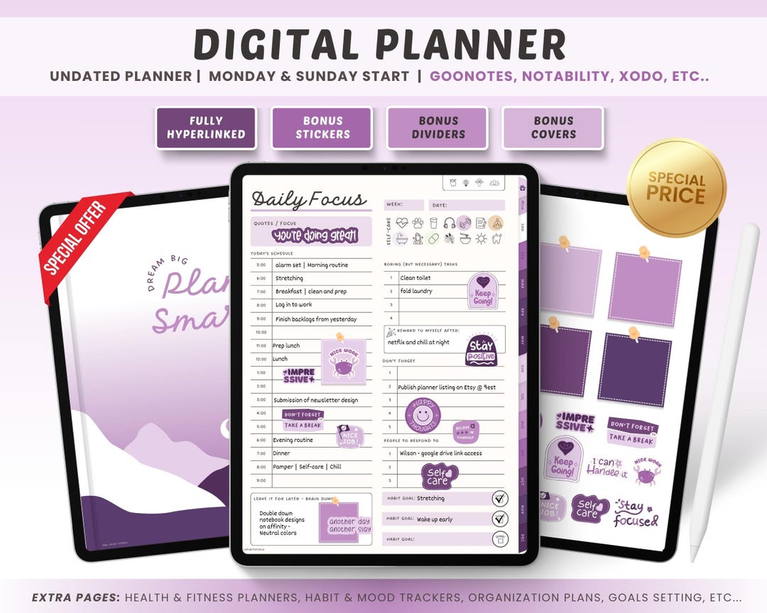 Digital Daily Planner, Goodnotes Planner, Undated Planner, Weekly ...