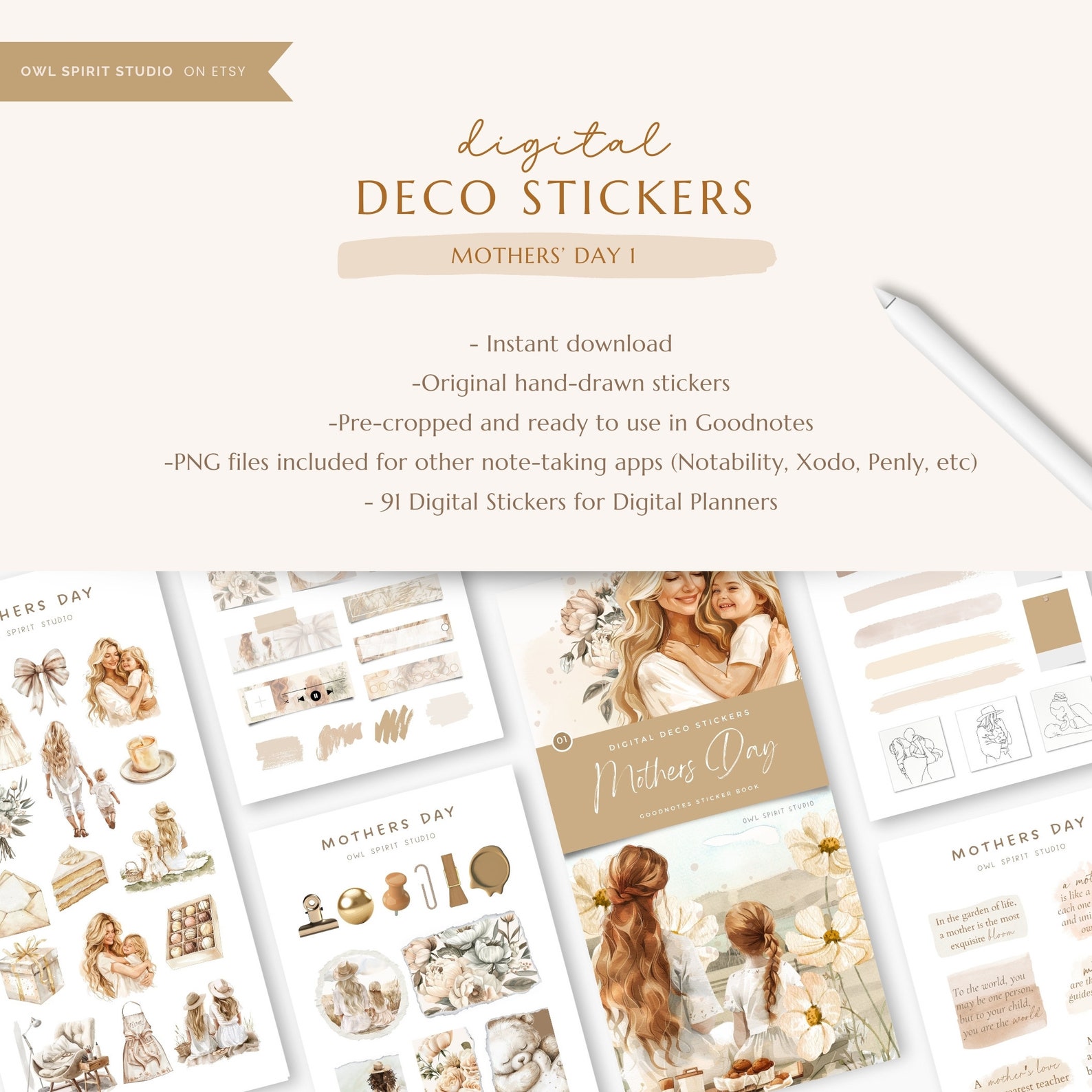 Aesthetic Mothers Day Digital Planner Stickers, Watercolor Mothers Day ...