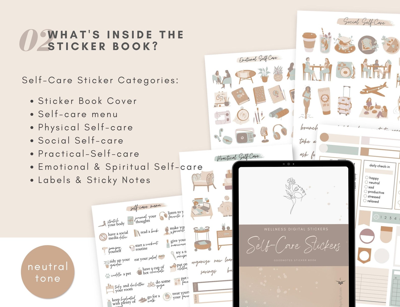 Self-care Digital Stickers for Goodnotes Wellness Stickers - Etsy