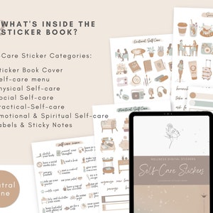 Self-care Digital Stickers for Goodnotes Wellness Stickers in Neutral ...