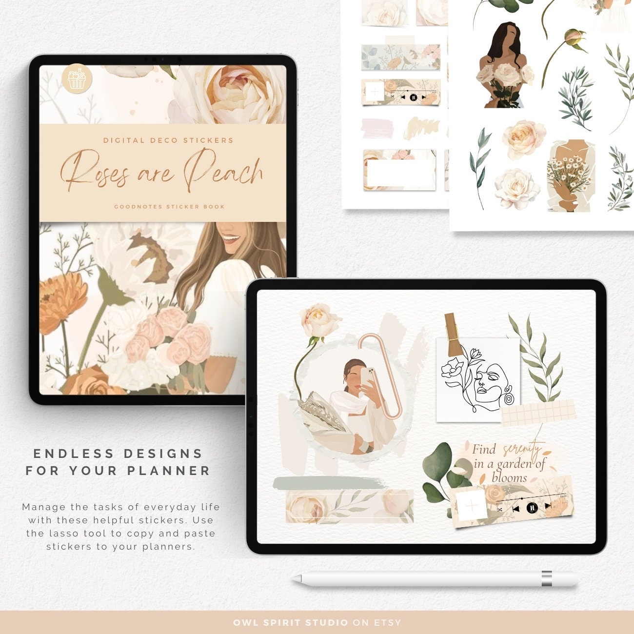 Spring Roses Digital Stickers for Digital Planners, Flowers Goodnotes ...