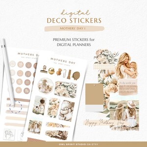 Aesthetic Mothers Day Digital Planner Stickers, Watercolor Mothers Day ...