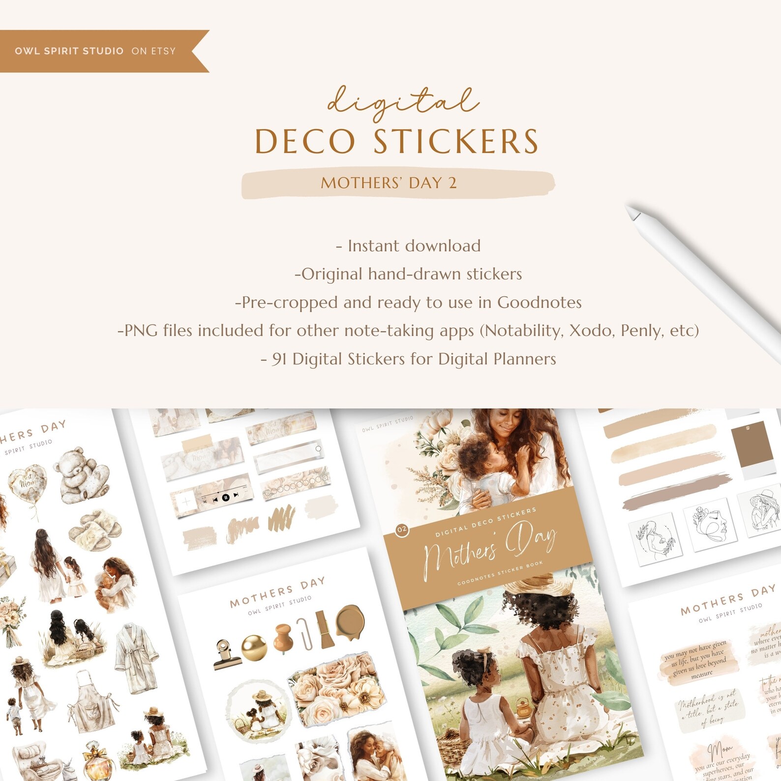 Aesthetic Mothers Day Digital Planner Stickers, Watercolor Mothers Day ...