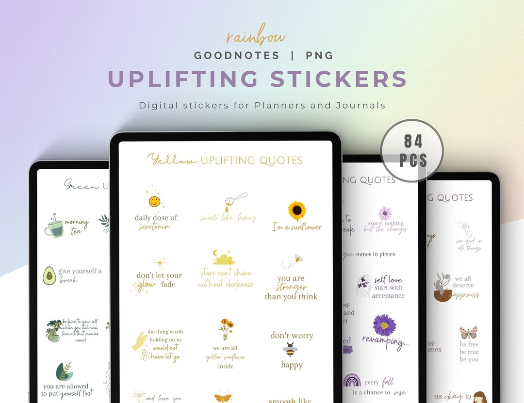 Uplifting Quotes Goodnotes Digital Stickers in Rainbow Colors ...