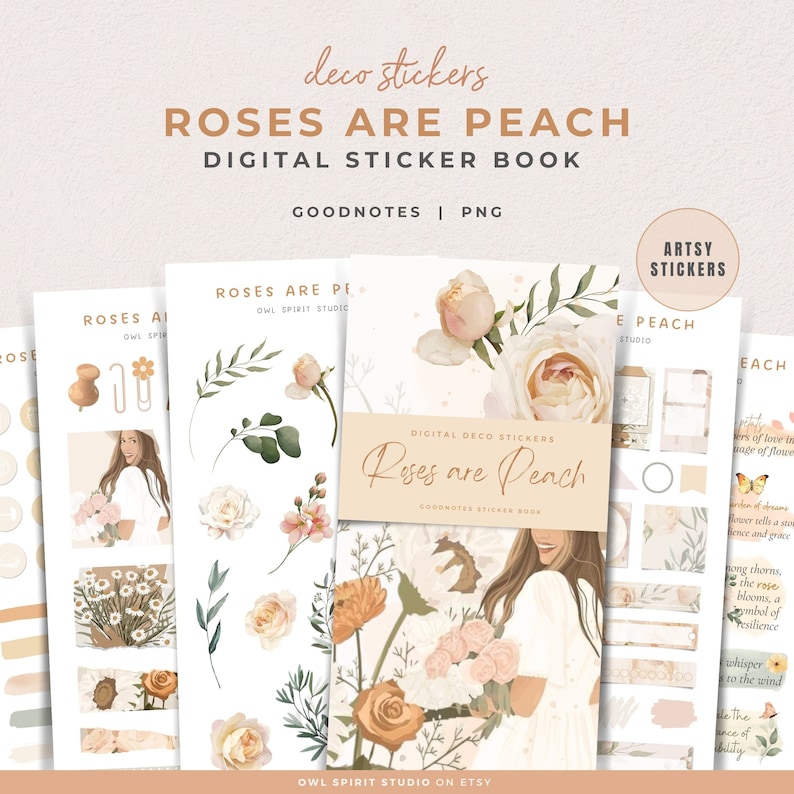 Spring Roses Digital Stickers for Digital Planners, Flowers Goodnotes ...