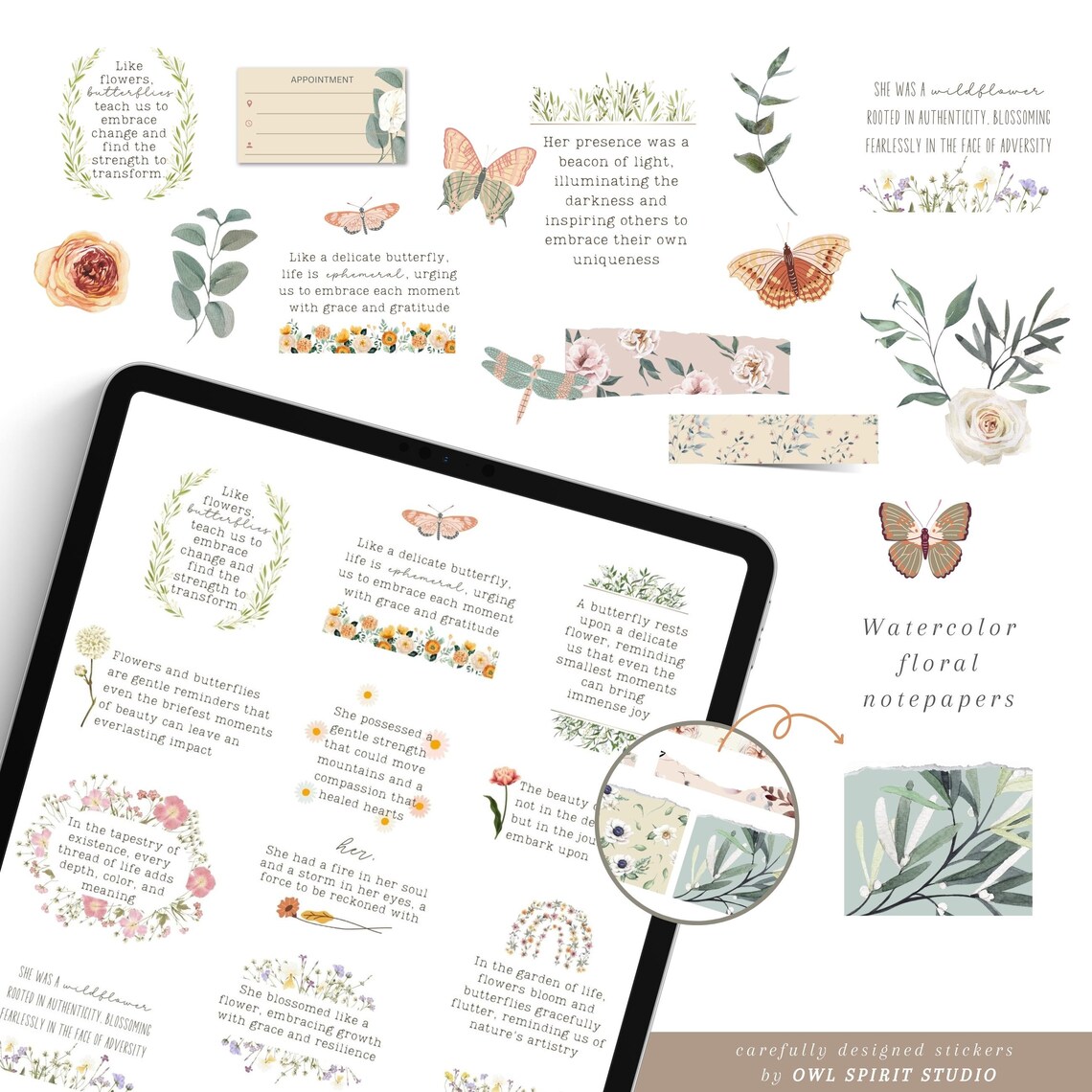 In Her Garden Butterfly and Florals Goodnotes Stickers | Botanical ...