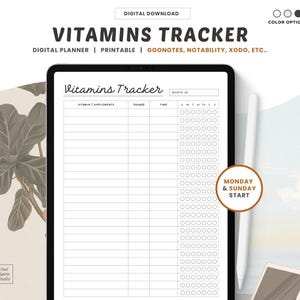 Supplement Tracker, Digital Health Planner Insert, Goodnotes Template ...