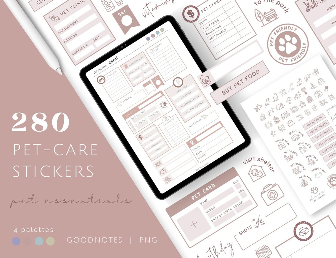 Pet-care Digital Stickers for Goodnotes | Pet Stickers in Hyperlinked ...