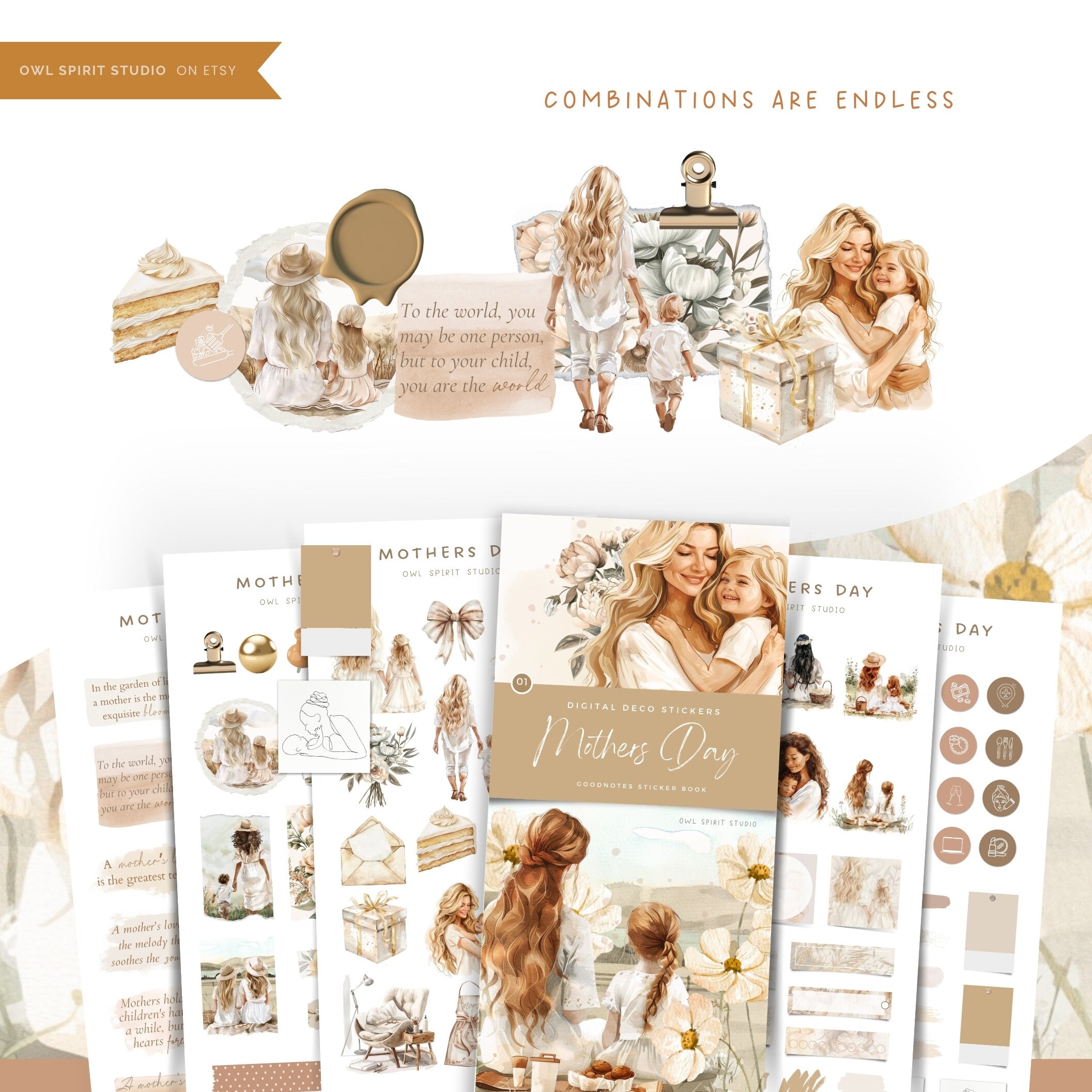 Aesthetic Mothers Day Digital Planner Stickers, Watercolor Mothers Day ...