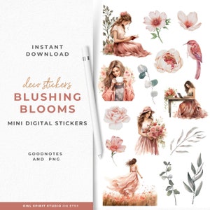 Spring Digital Stickers for Digital Planner, Botanical Planner Stickers ...
