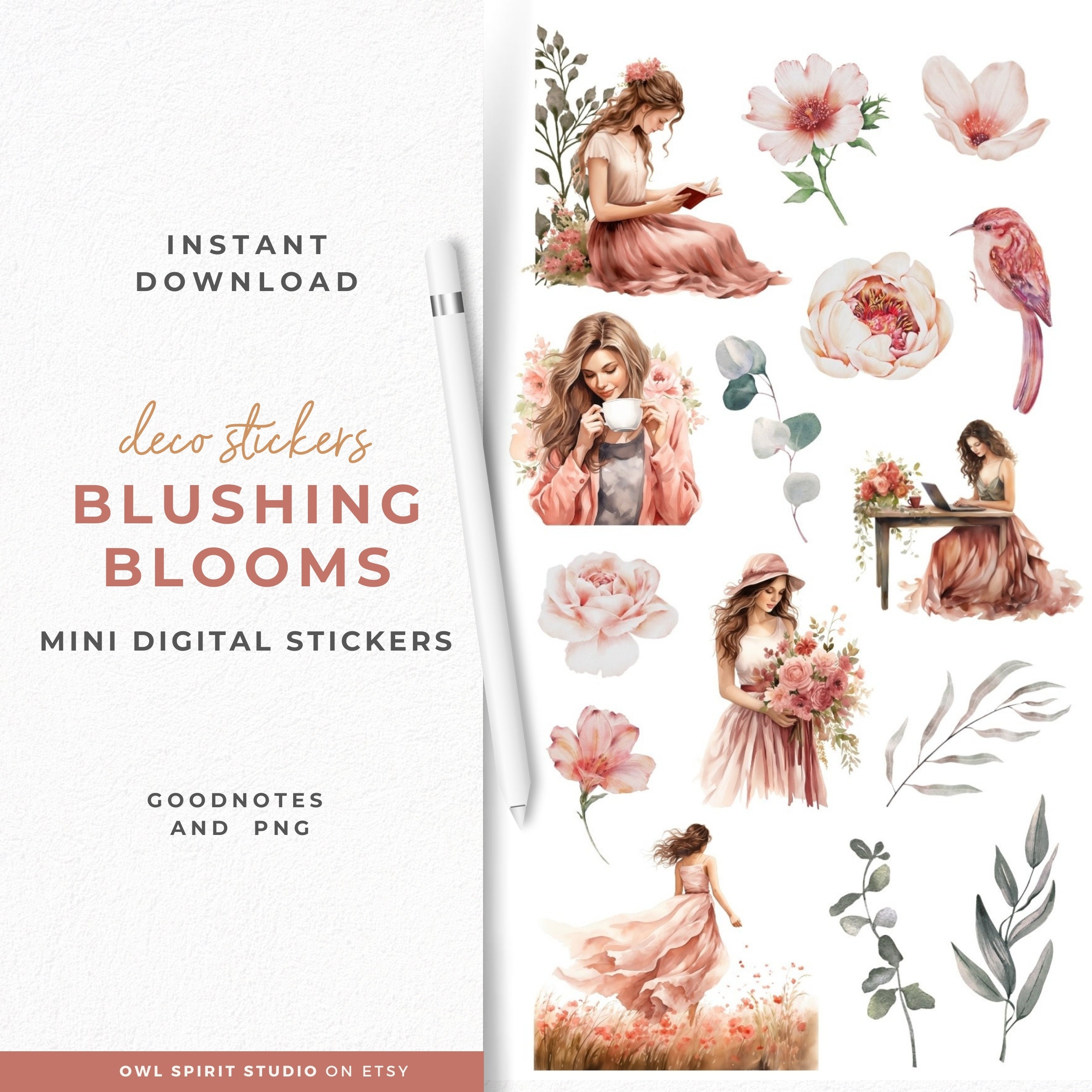 Spring Digital Stickers for Digital Planner, Botanical Planner Stickers ...