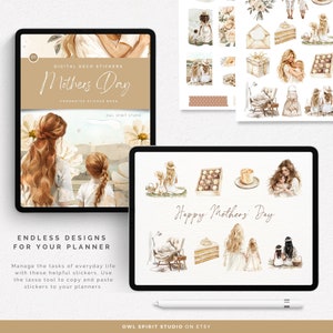 Aesthetic Mothers Day Digital Planner Stickers, Watercolor Mothers Day ...