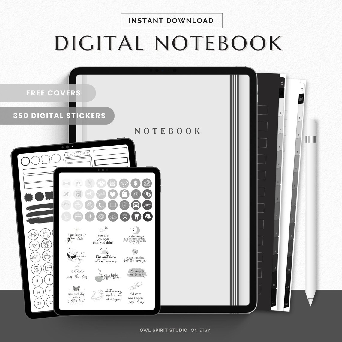 Dark & Light Digital Notebook, Goodnotes Notebook, Minimalist Digital ...