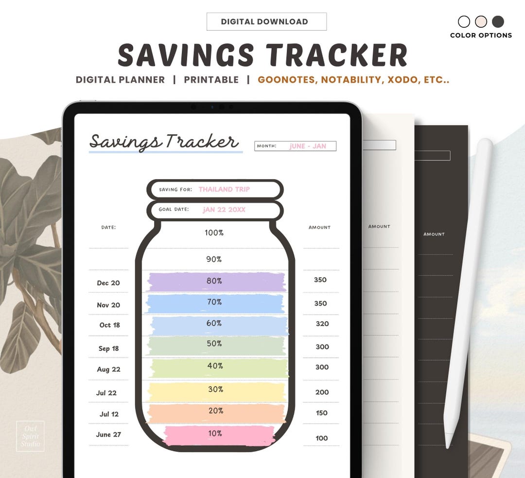 Savings Tracker, Digital Planner Insert, Goodnotes Template, Planner ...