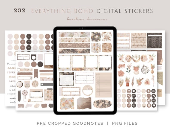 Boho Goodnotes Digital Stickers in Neutral Color Soft - Etsy