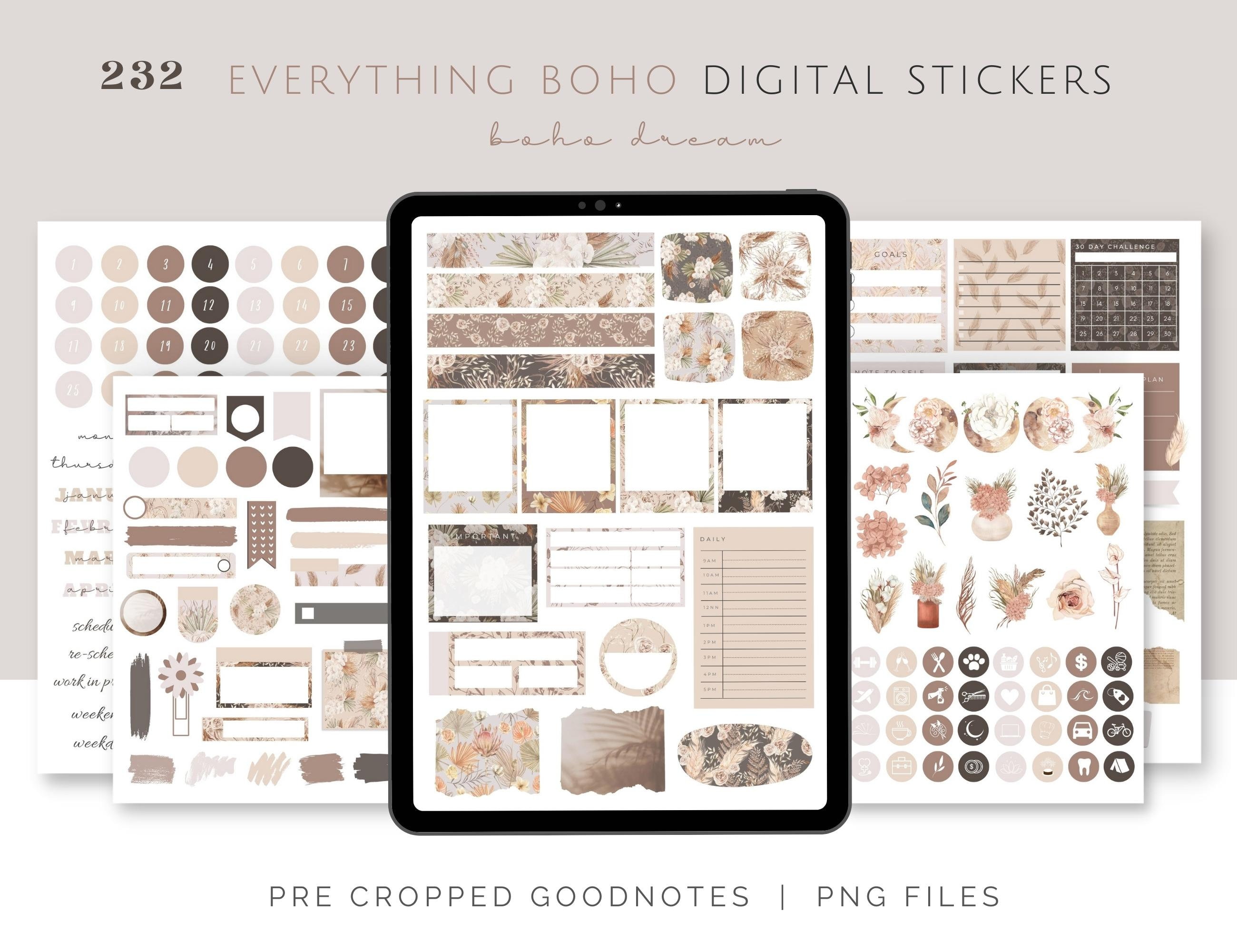 Boho Floral Digital Stickers: Neutral Goodnotes Planner (232, PNG) - Etsy