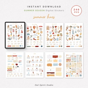 Aesthetic Summer Season Watercolor Digital Planner Stickers, Hand Drawn ...