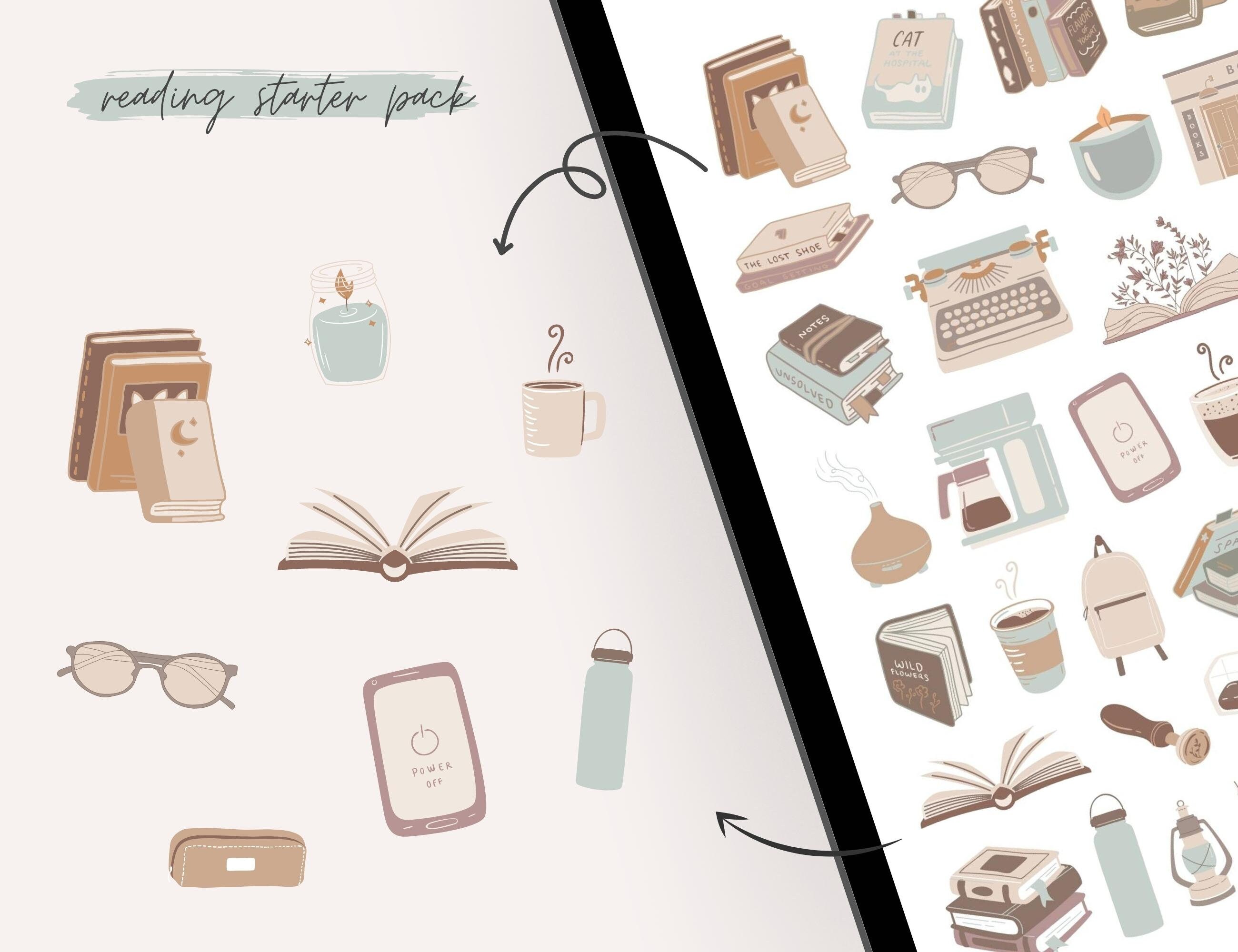 Book Lover Digital Stickers for Goodnotes | Bookworm Stickers, Wellness ...