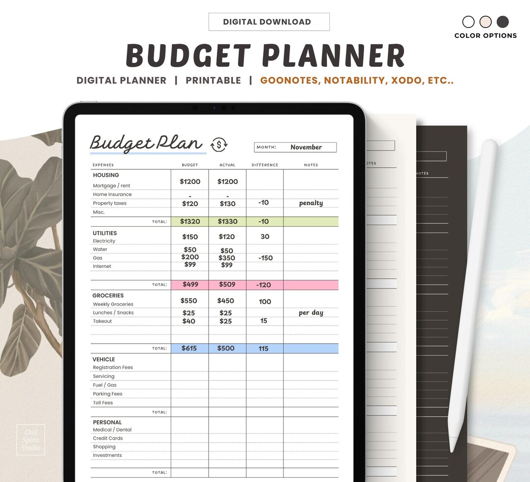 Budget Planner, Digital Planner Insert, Goodnotes Template, Planner ...