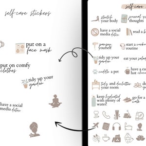 Self-care Digital Stickers for Goodnotes Wellness Stickers in Neutral ...