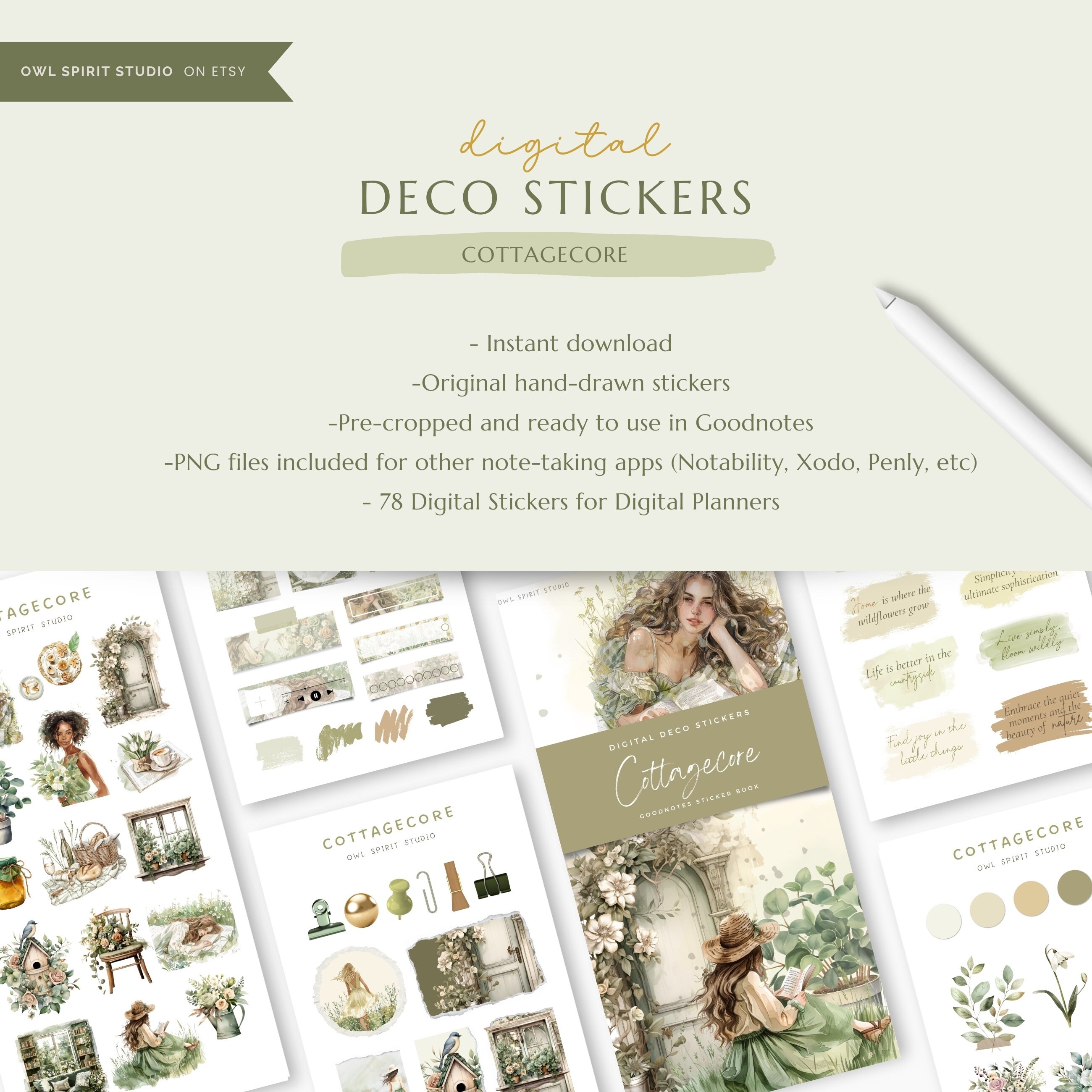 Cottagecore Aesthetic Digital Planner Stickers, Botanical Bullet ...