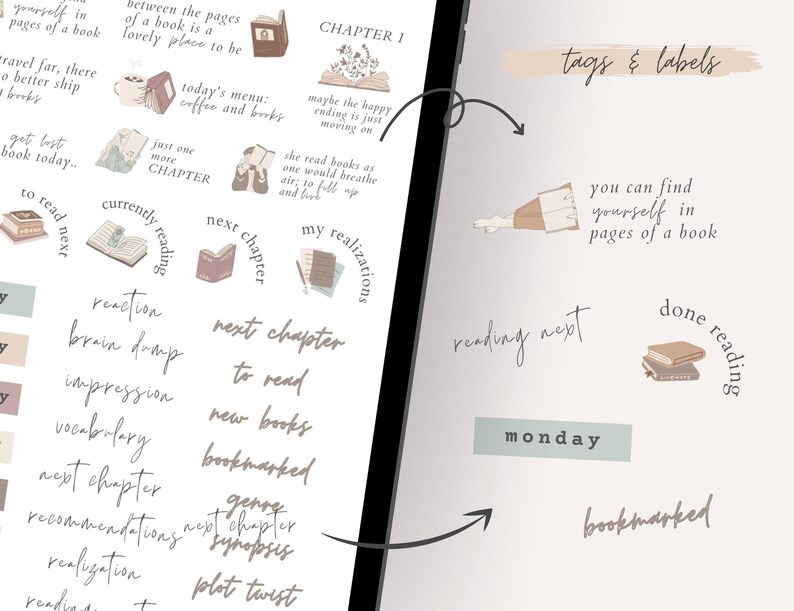 Book Lover Digital Stickers for Goodnotes | Bookworm Stickers, Wellness ...