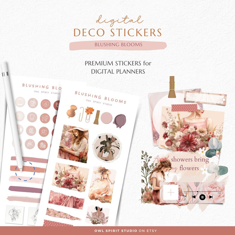 Spring Digital Stickers for Digital Planner, Botanical Planner Stickers ...