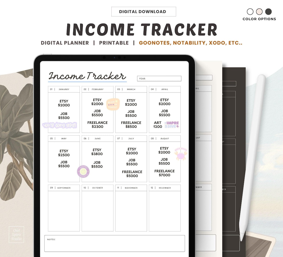 Income Tracker, Digital Planner Insert, Goodnotes Template, Planner ...
