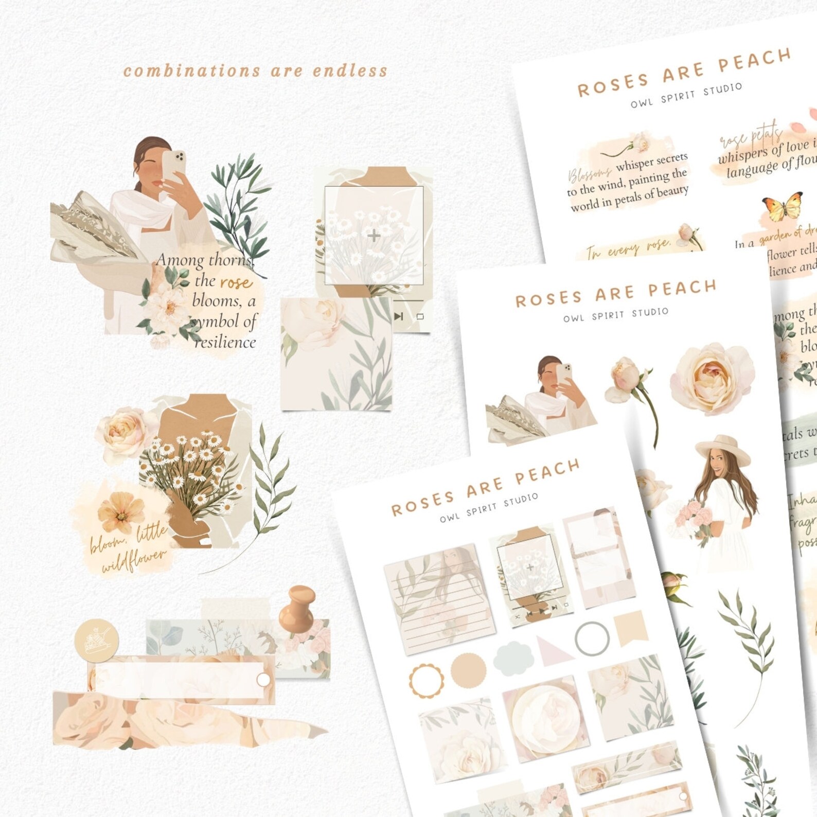 Spring Roses Digital Stickers for Digital Planners, Flowers Goodnotes ...