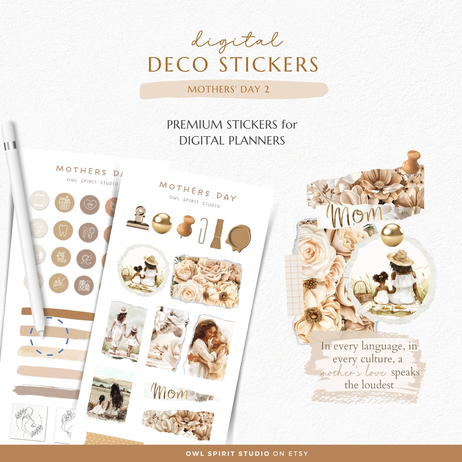 Aesthetic Mothers Day Digital Planner Stickers, Watercolor Mothers Day ...