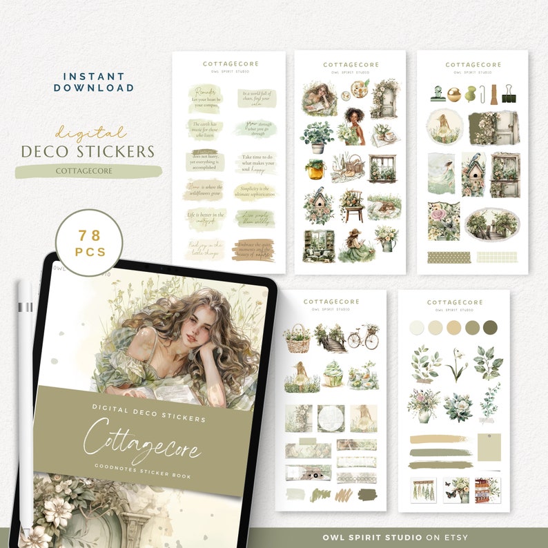 Cottagecore Aesthetic Digital Planner Stickers, Botanical Bullet ...