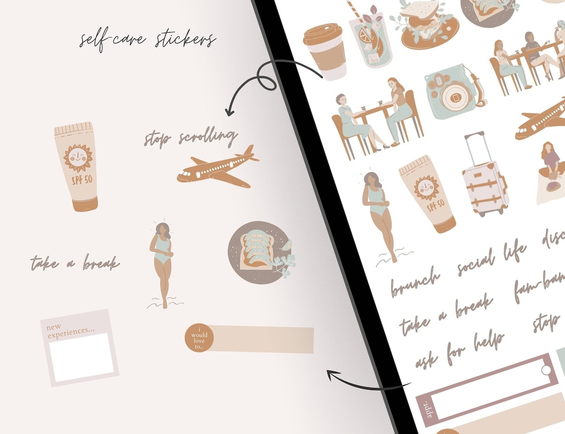 Self-care Digital Stickers for Goodnotes Wellness Stickers - Etsy