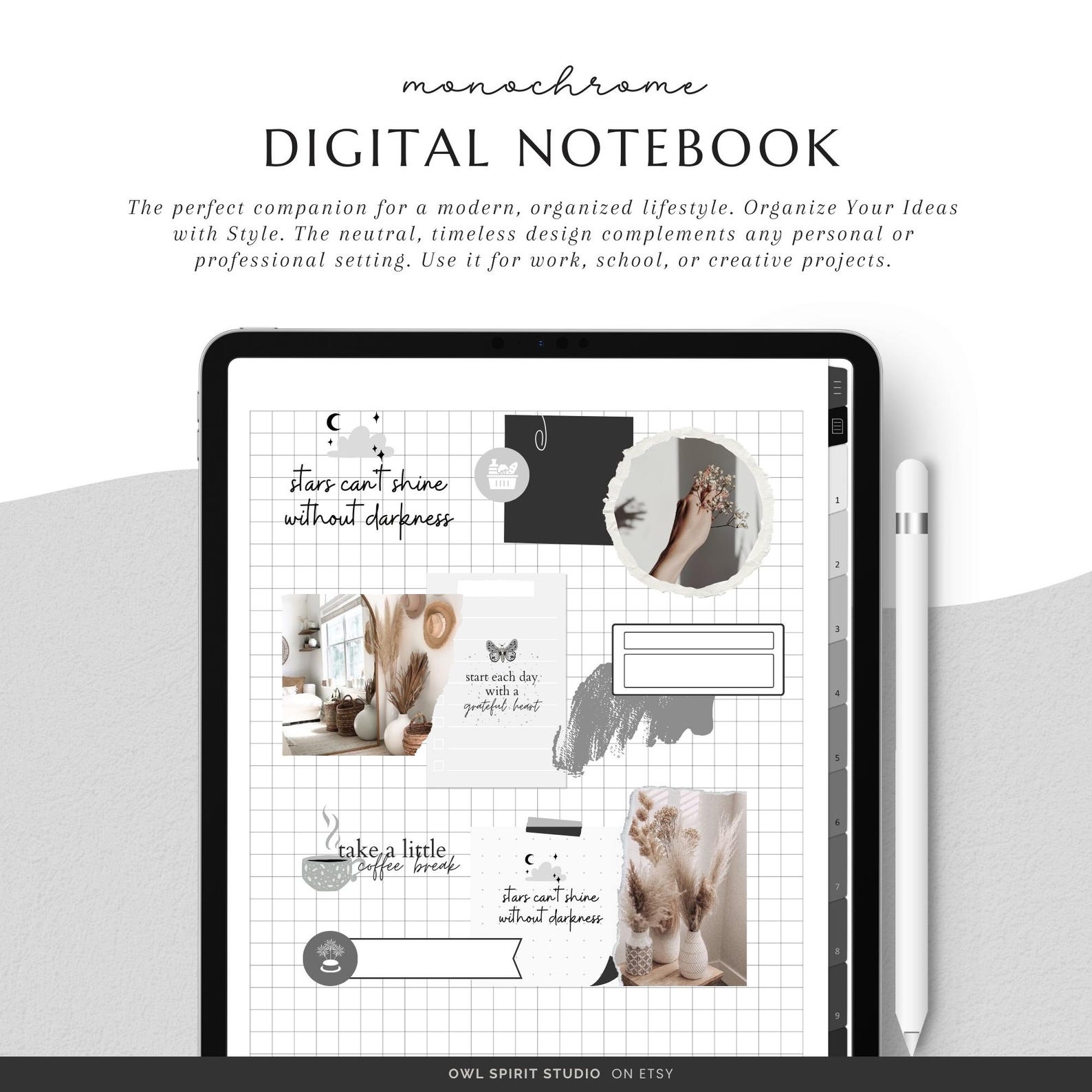 Dark & Light Digital Notebook, Goodnotes Notebook, Minimalist Digital ...