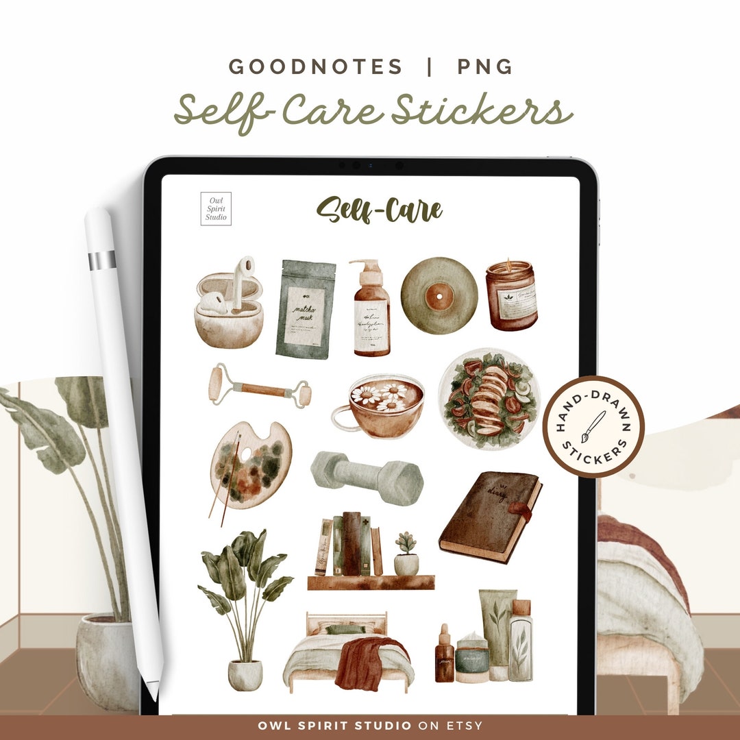 Selfcare Stickers, Aesthetic Goodnotes Stickers, Wellness Stickers ...