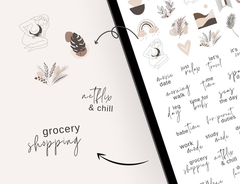 Boho Goodnotes Digital Stickers in Neutral Color Soft - Etsy