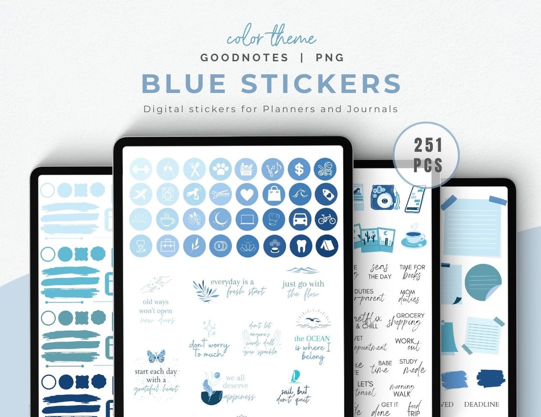 BLUE Digital Stickers for iPad and Tablet, Digital Planner Stickers ...