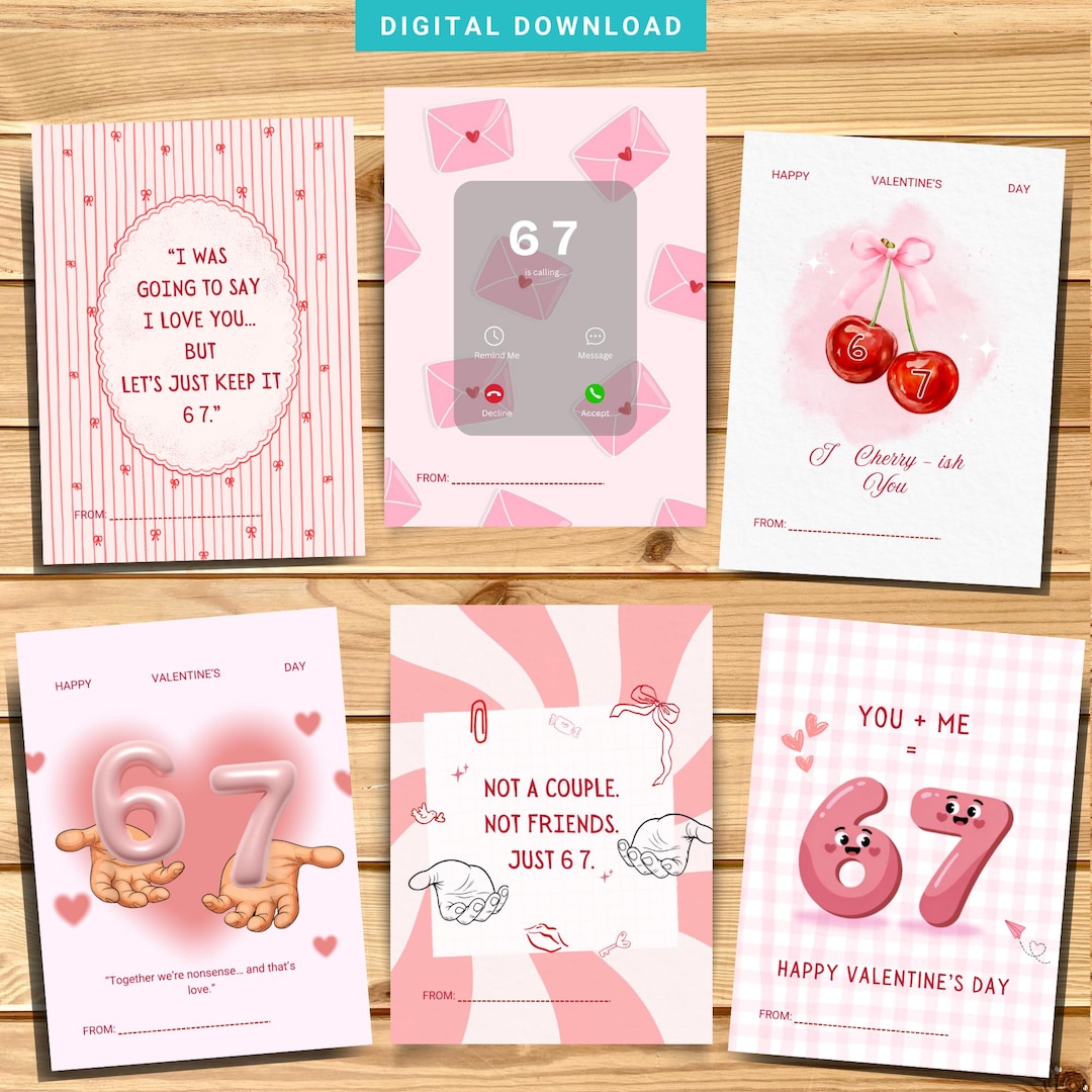 Funny 67 Meme Valentine Cards (set of 12) | Printable Classroom ...