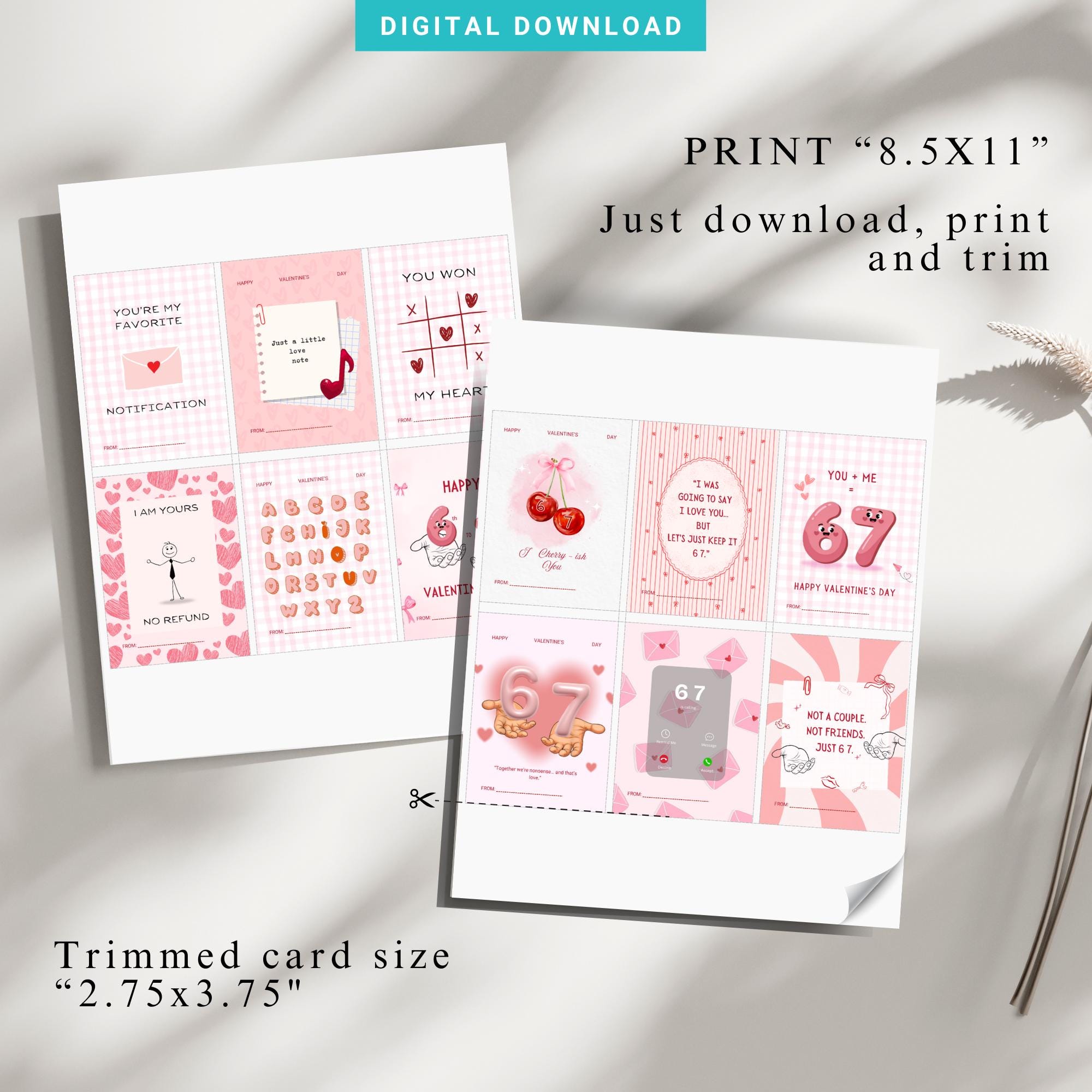 Funny 67 Meme Valentine Cards (set of 12) | Printable Classroom ...