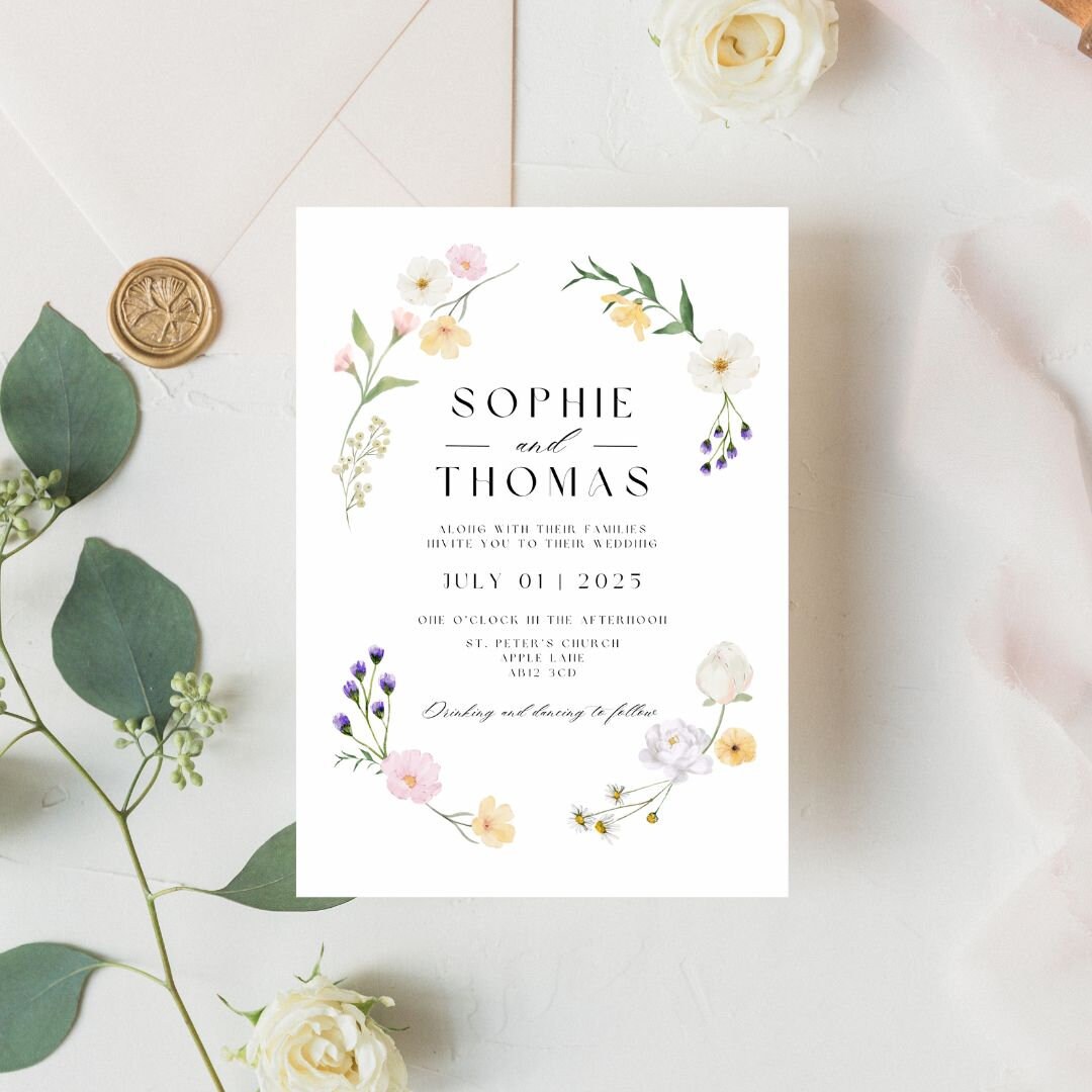 Floral Wedding Invitation Instant Digital Download Printable and ...